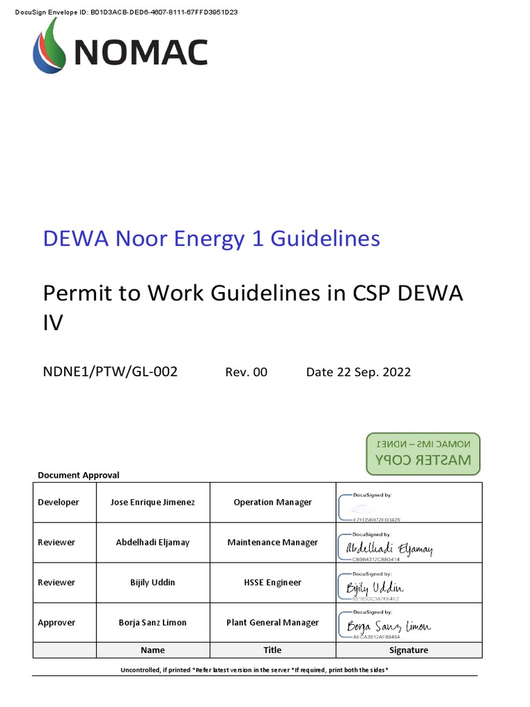 CSP DEWA IV Permit to Work Guidelines | PDF