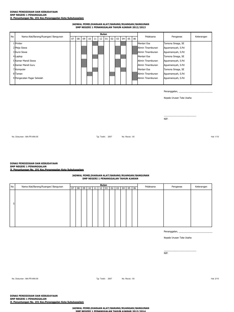 Jadwal Pemeliharaan Alat Dan Fasilitas Pdf