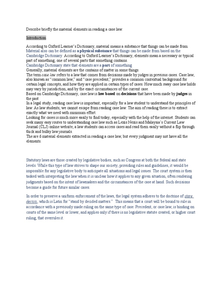 Key Elements in Reading Case Law | PDF | Obiter Dictum | Precedent