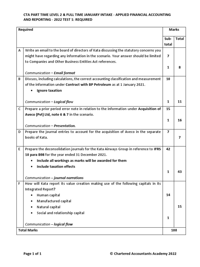 Cta 2&FT Applied Financial Accounting Reporting 2022 Test 1 - Required ...