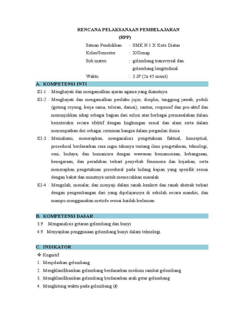 RPP Gelombang Mekanik | PDF