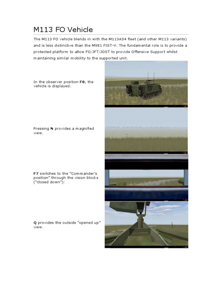 M113 FO Vehicle Overview and Functions | PDF