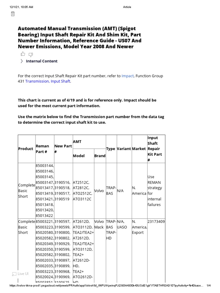 AMT Input Shaft Repair Kit Guide | PDF | Computing