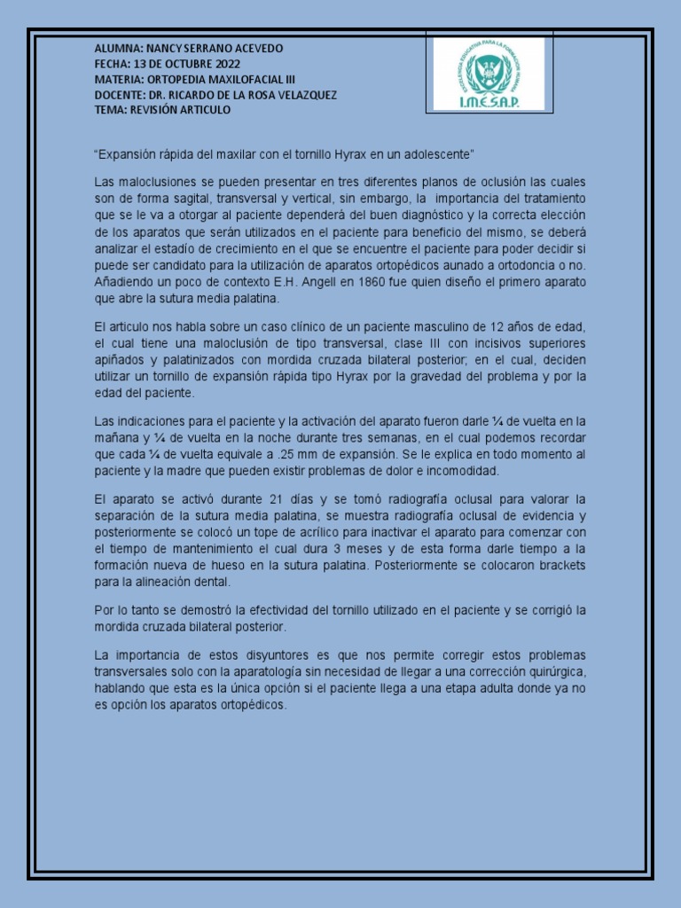 Expansion Rapida - Hyrax y Hass | PDF | Ortodoncia | Odontología