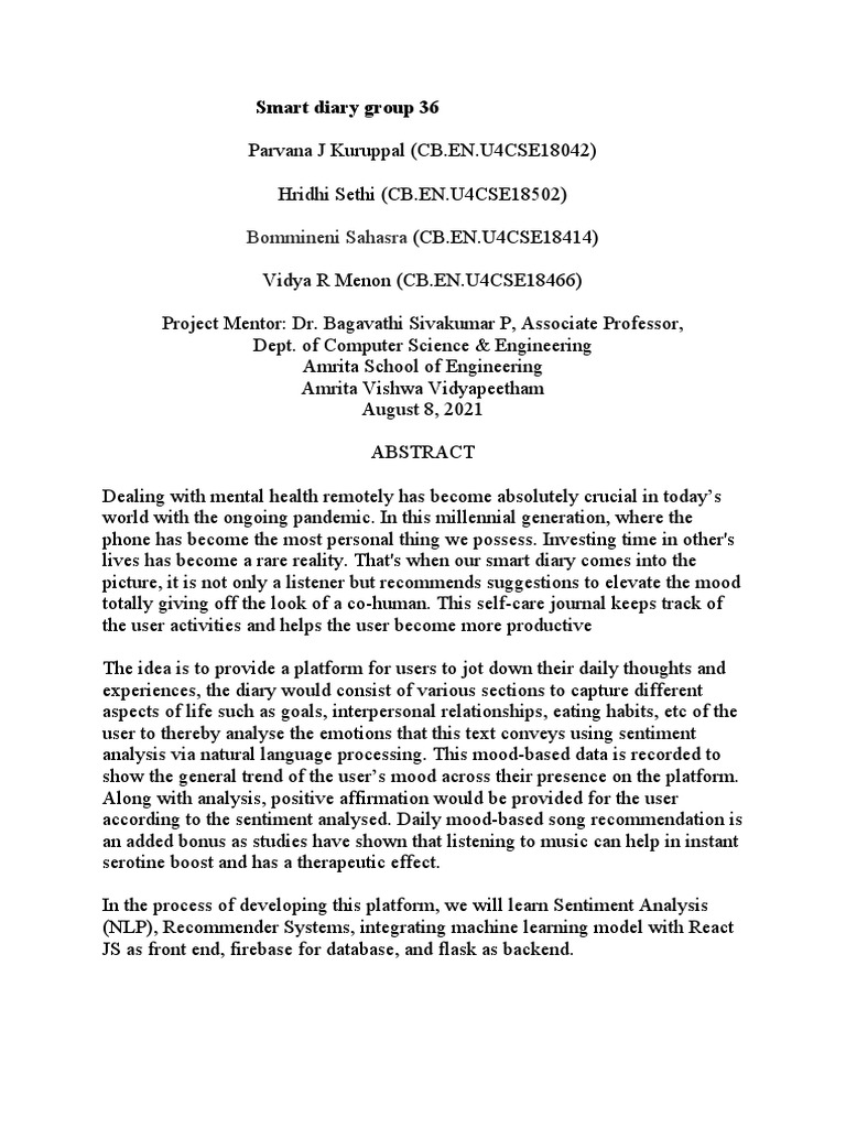 Smart diary group 36 project tracks moods and provides recommendations ...