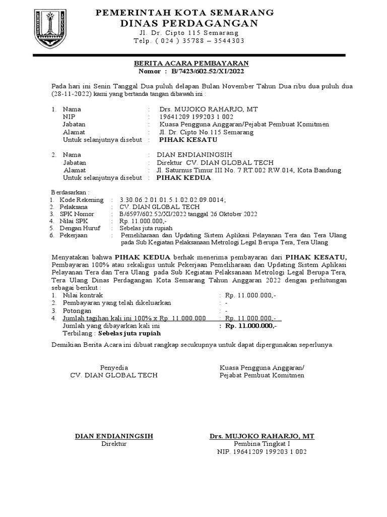 Pembayaran Pemeliharaan dan Updating Sistem Aplikasi Pelayanan Tera dan Tera Ulang | PDF