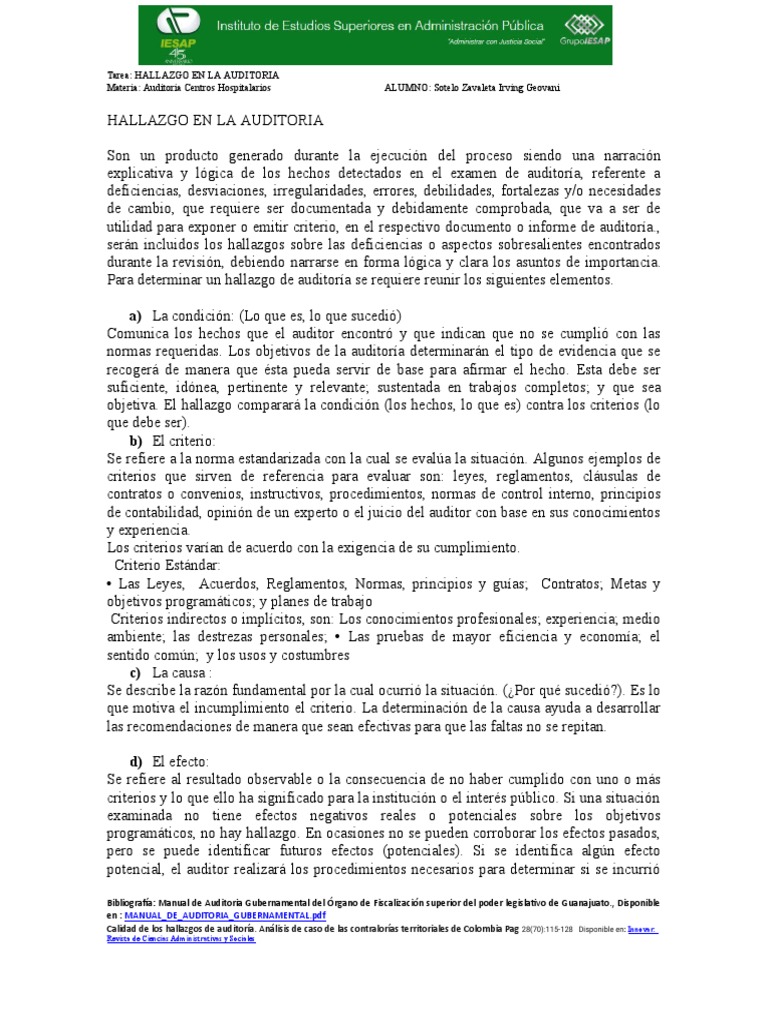 Hallazgo en Auditoria | PDF | Auditoría