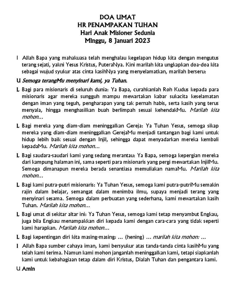 Doa Umat Misa Misioner | PDF
