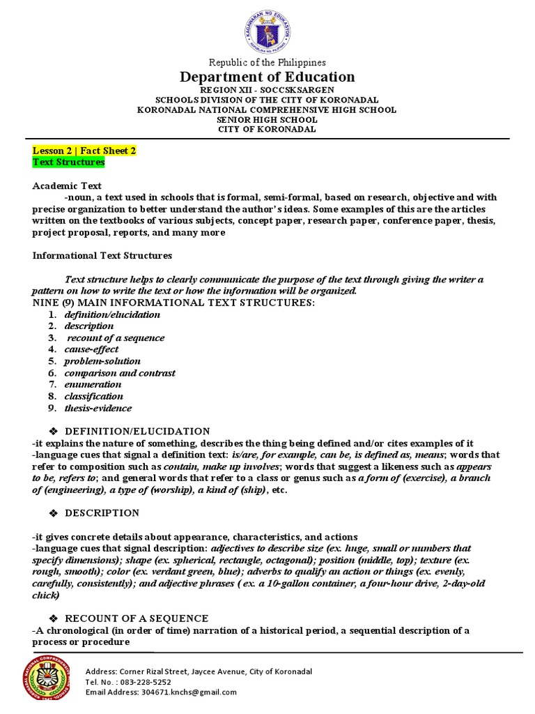 Q1 Lesson 2 Fact Sheet 2 | PDF | Definition | Word