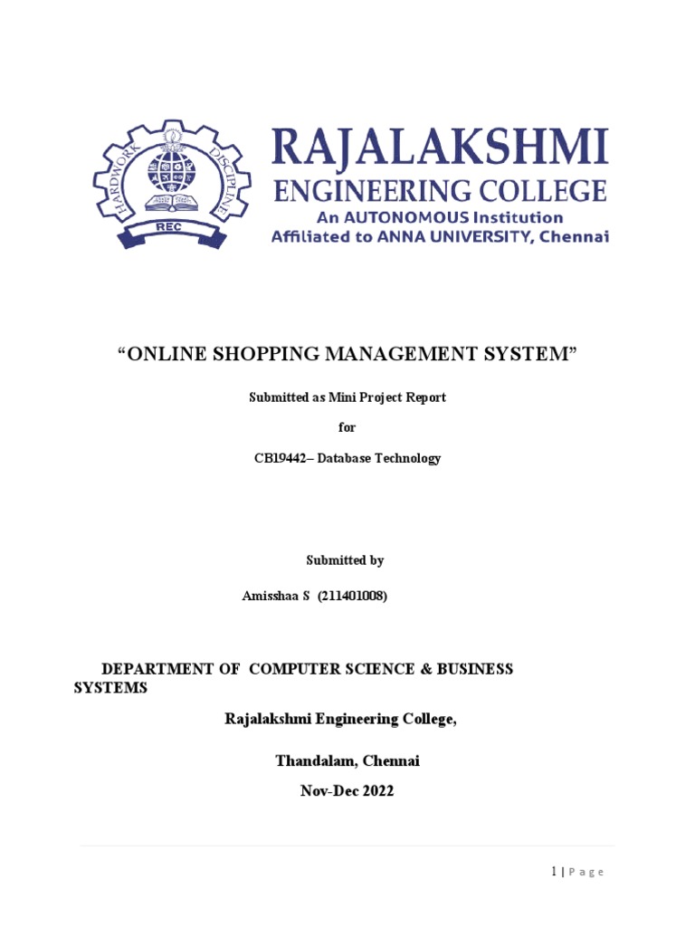 DBMS Project Report - ONLINE SHOPPING MANAGEMENT SYSTEM | PDF ...