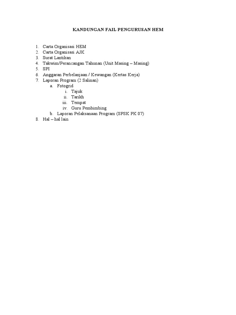 Kandungan Fail Pengurusan Hem | PDF