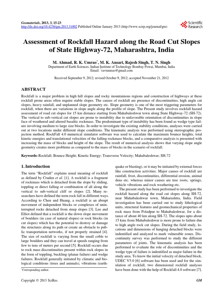 Assessment of Rockfall Hazard Mahabaleshwar | PDF | Geological Formation