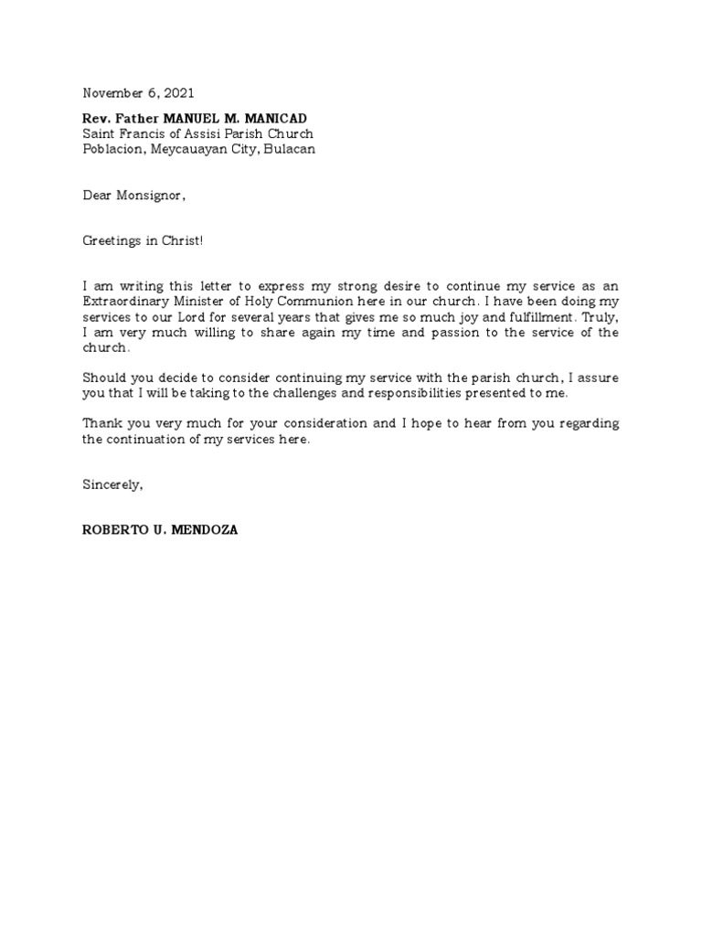 Letter of Intent for Church Service | PDF | Wellness