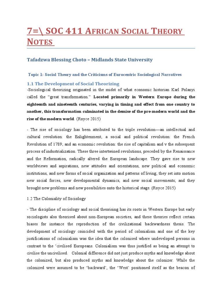 African Social Theory Notes 1 | PDF | Sociology | Max Weber