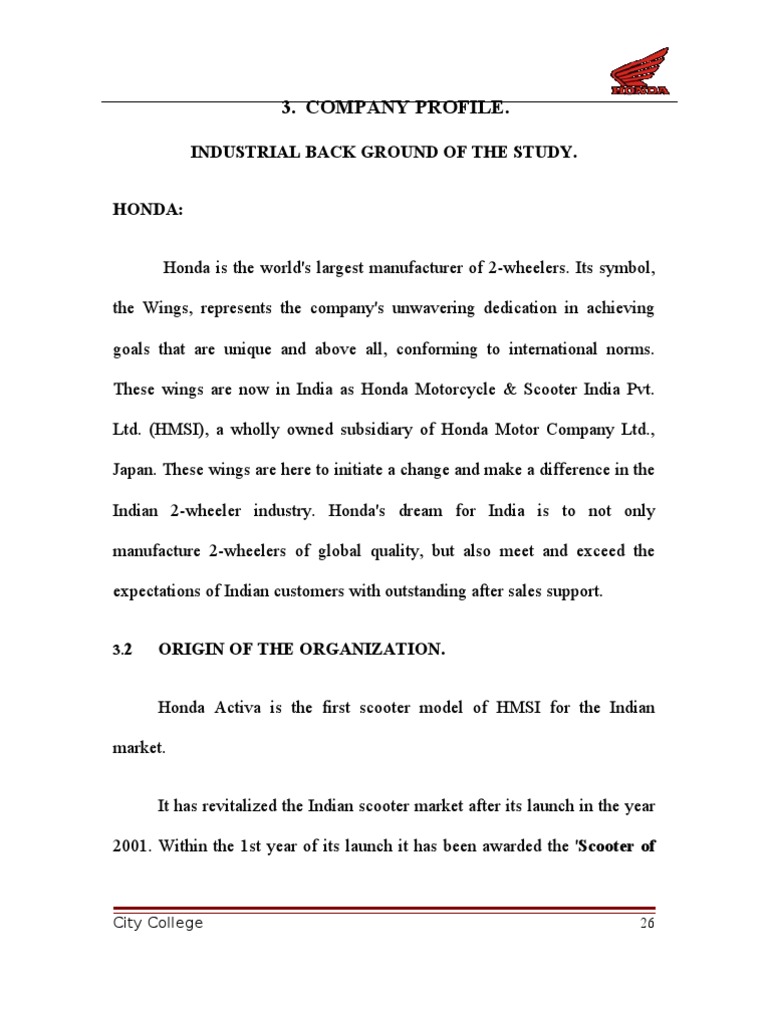 Company Profile.: Industrial Back Ground of The Study | PDF | Honda ...