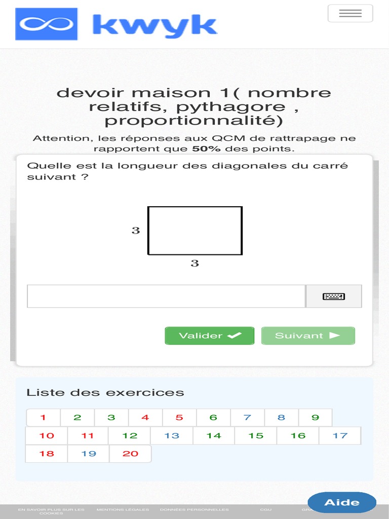 Devoir Maison 1 (Nombre Relatifs, Pythagore, Proportionnalité) - Kwyk | PDF