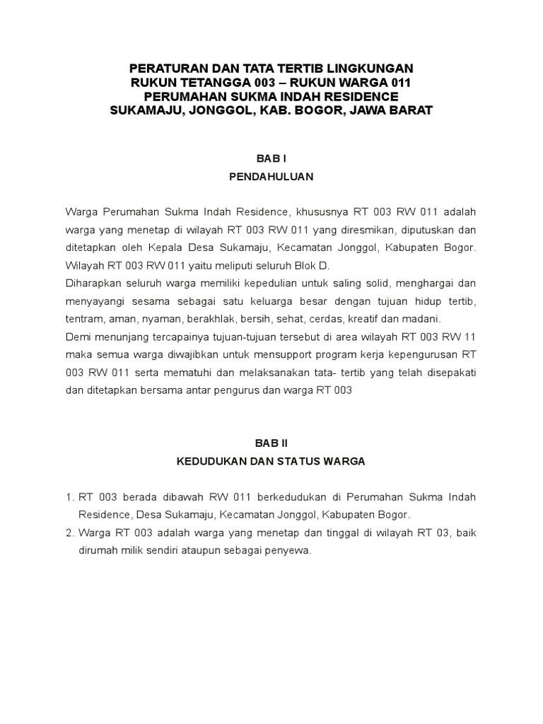 Peraturan Dan Tata Tertib Lingkungan RT | PDF