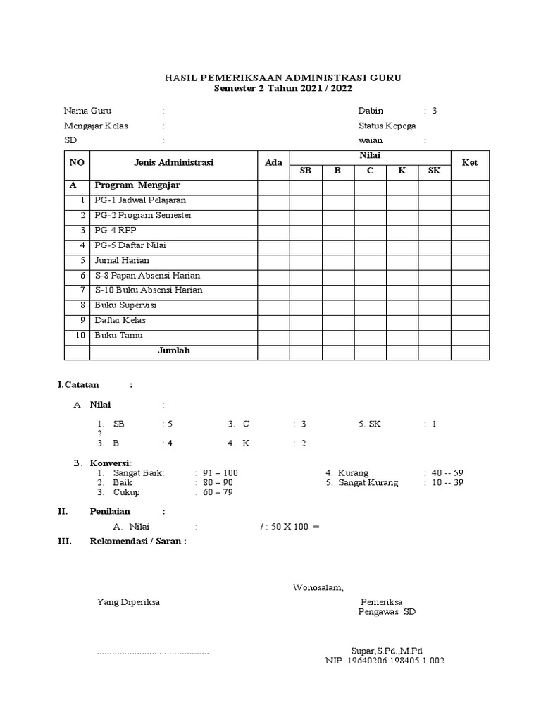 Administrasi Guru Minimal | PDF