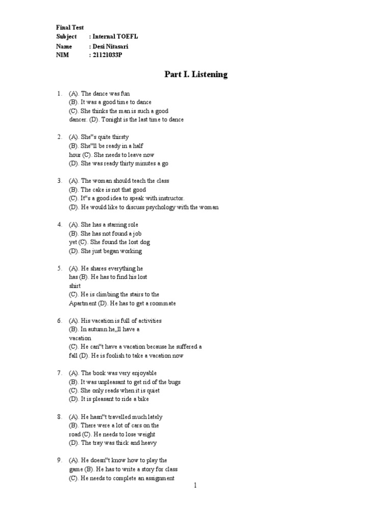 Analysis of Listening Comprehension Test Questions | PDF | Antarctica ...