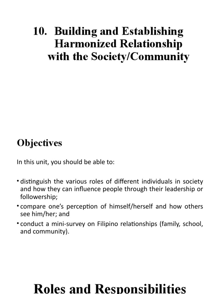Building and Establishing Harmonized Relationship With The Society or Community | PDF | Social ...