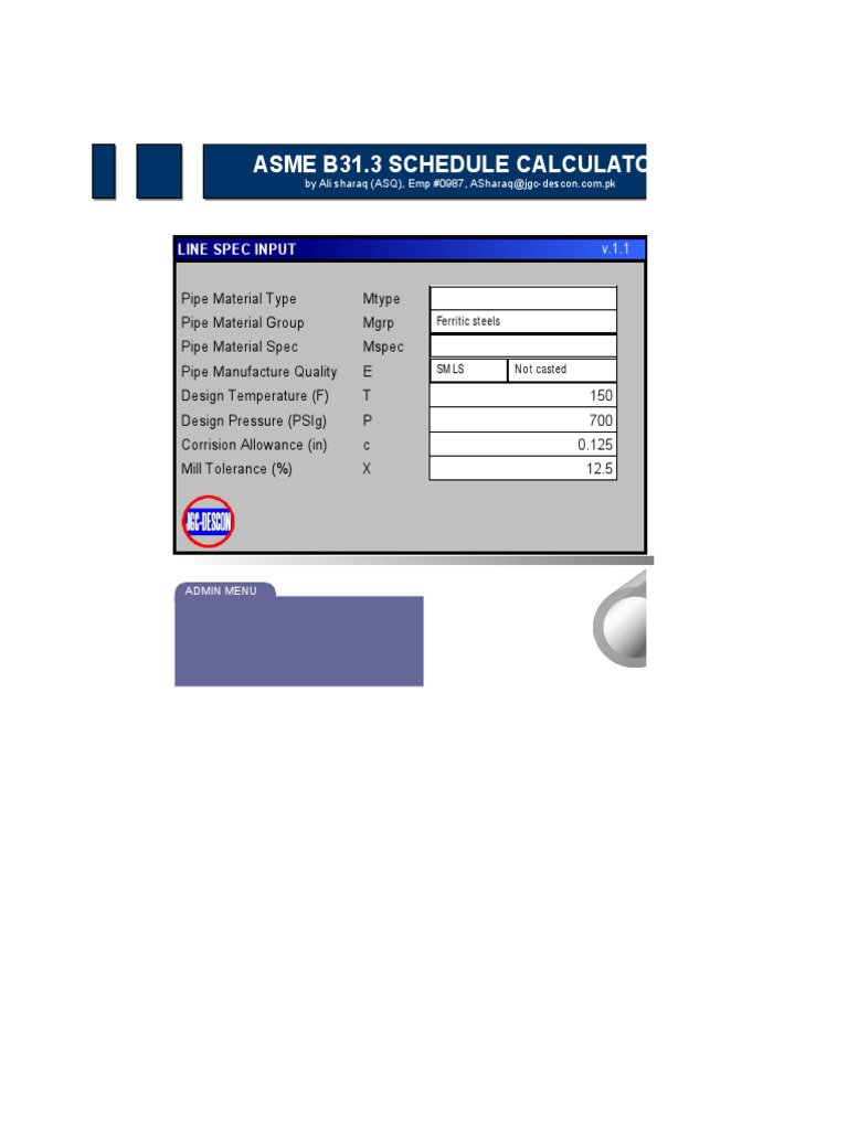 B31.3 Schedule Calculator v1.1 | PDF | Pipe (Fluid Conveyance ...
