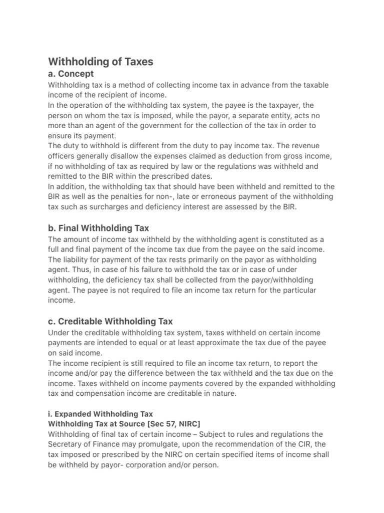 Withholding of Taxes | PDF | Finance & Money Management