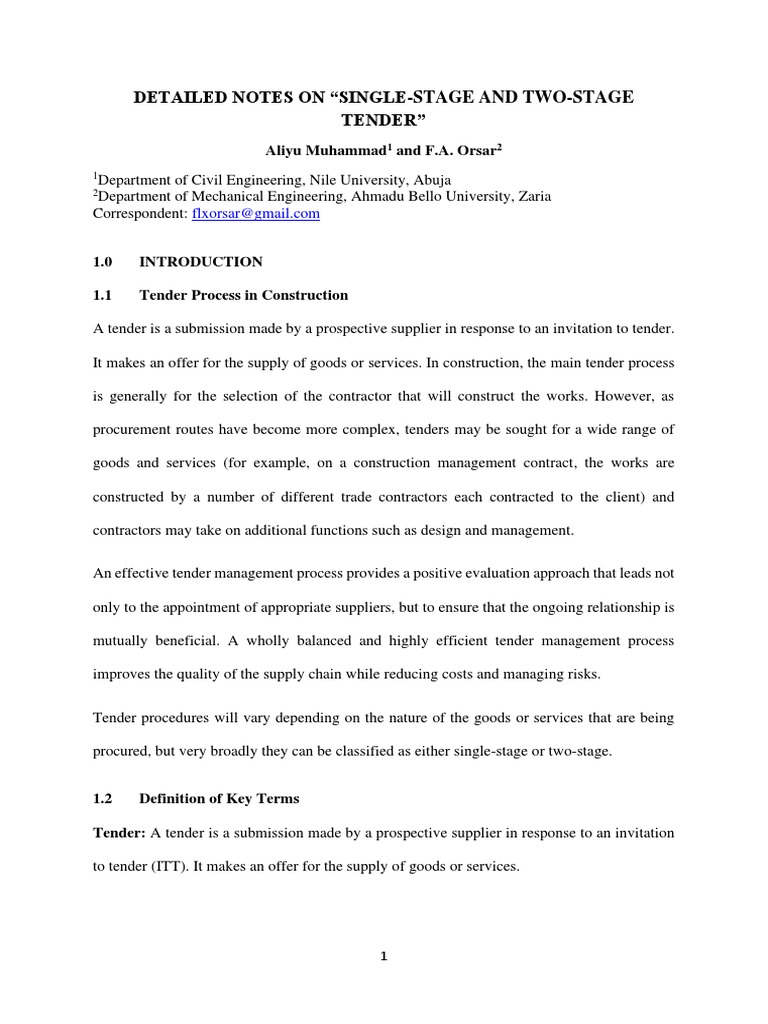 Detailed Notes On "Single-Stage and Two-Stage Tender" | PDF ...
