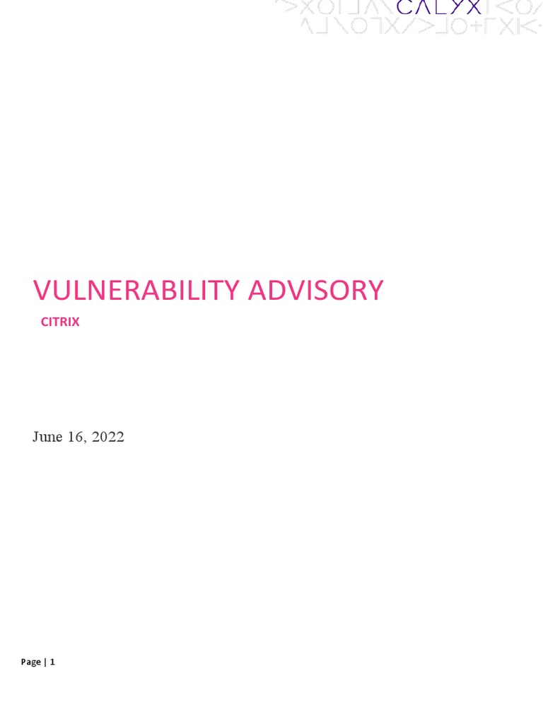 Vulnerability Advisory - Citrix | PDF | Vulnerability (Computing) | Computer Network