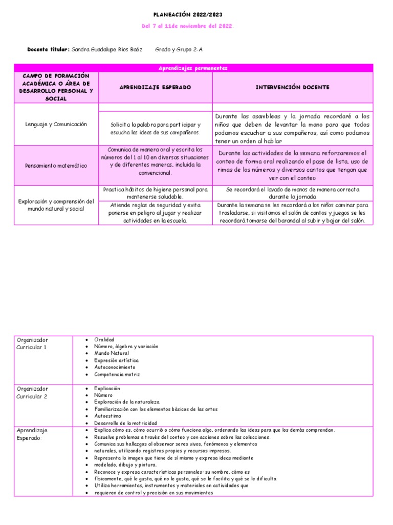Plan Del 7 Al 11 de Noviembre | PDF