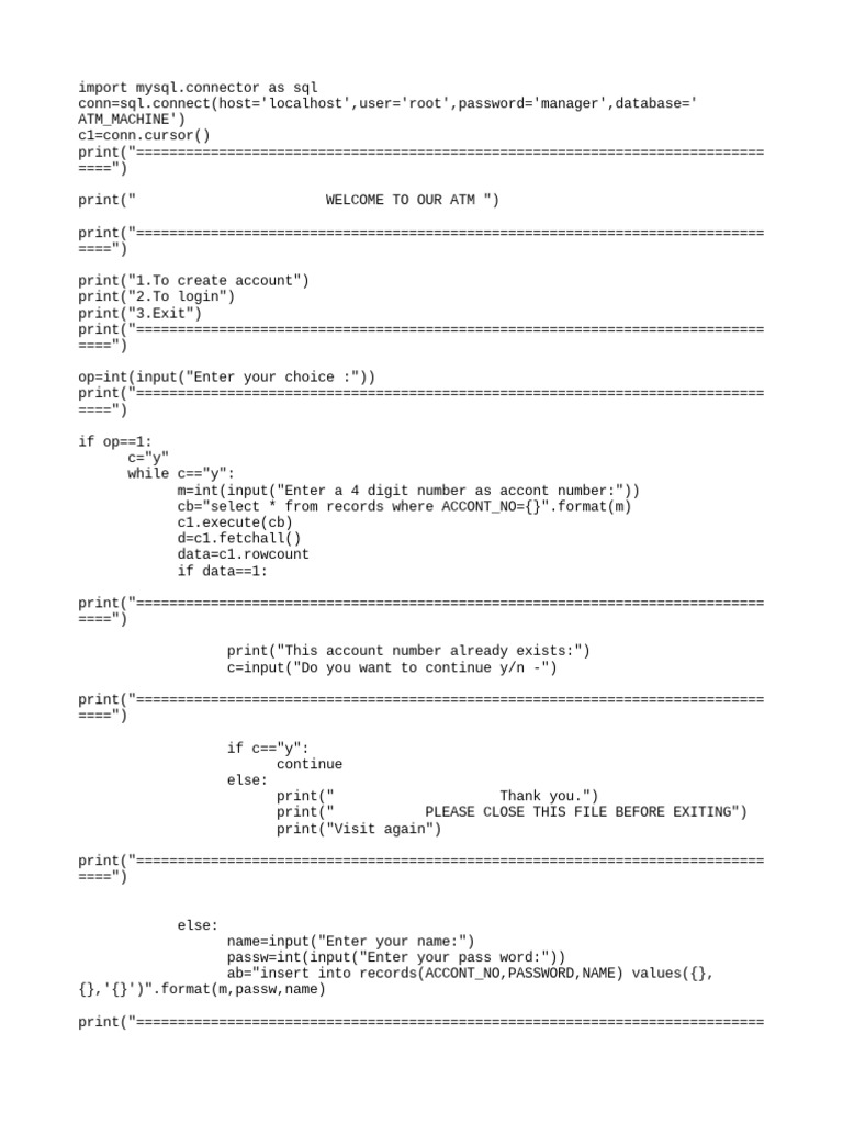 Atm Machine Code | PDF | Software Engineering | Computer Engineering Atm Machine Code | PDF | Software Engineering | Computer Engineering