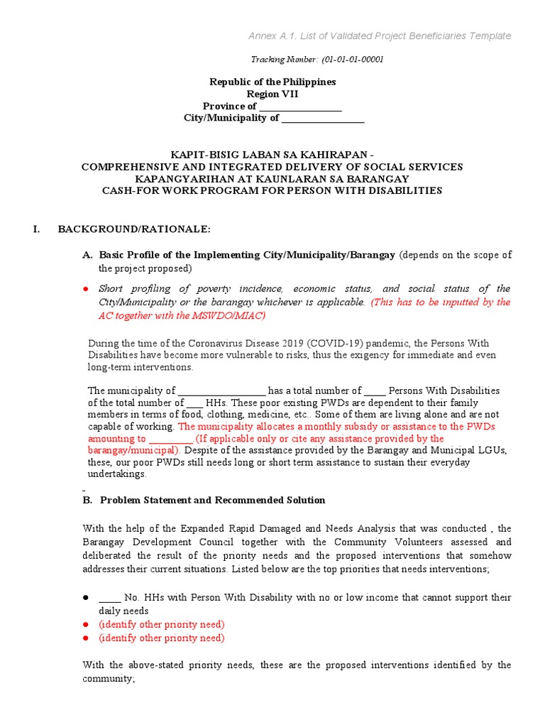 Annex A Sub Project Proposal Template-CFW For Persons With Disabilites ...