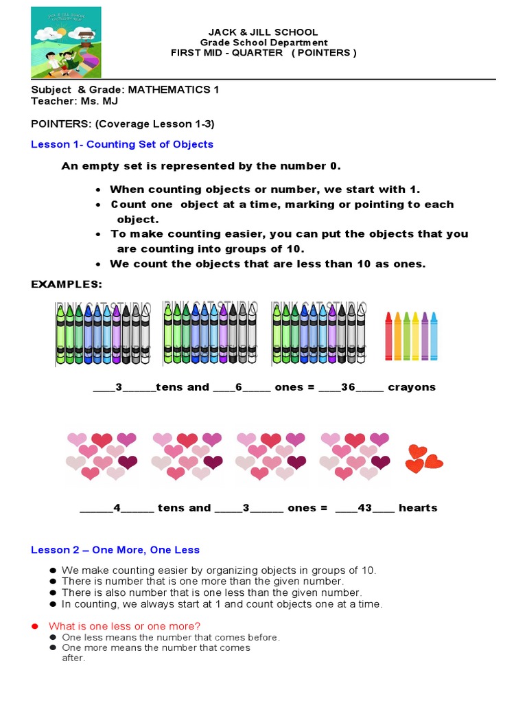 Math Pointers for Grade 1 Students | PDF | Numbers | Mathematics