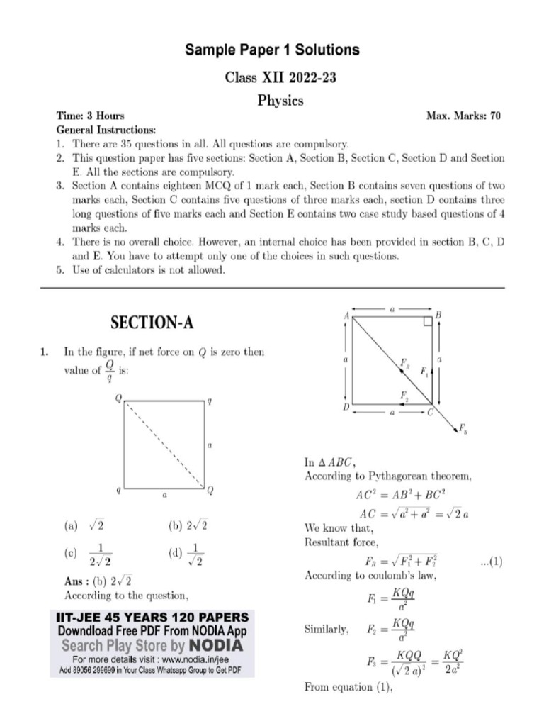 Physics SP - 1 Solutions | PDF | Electron | Electrical Resistivity And Conductivity