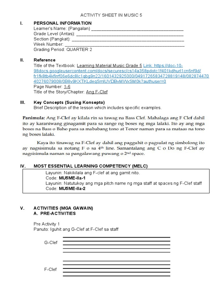 1 - Activity Sheet in Music 5 | PDF | Clef | Musical Compositions