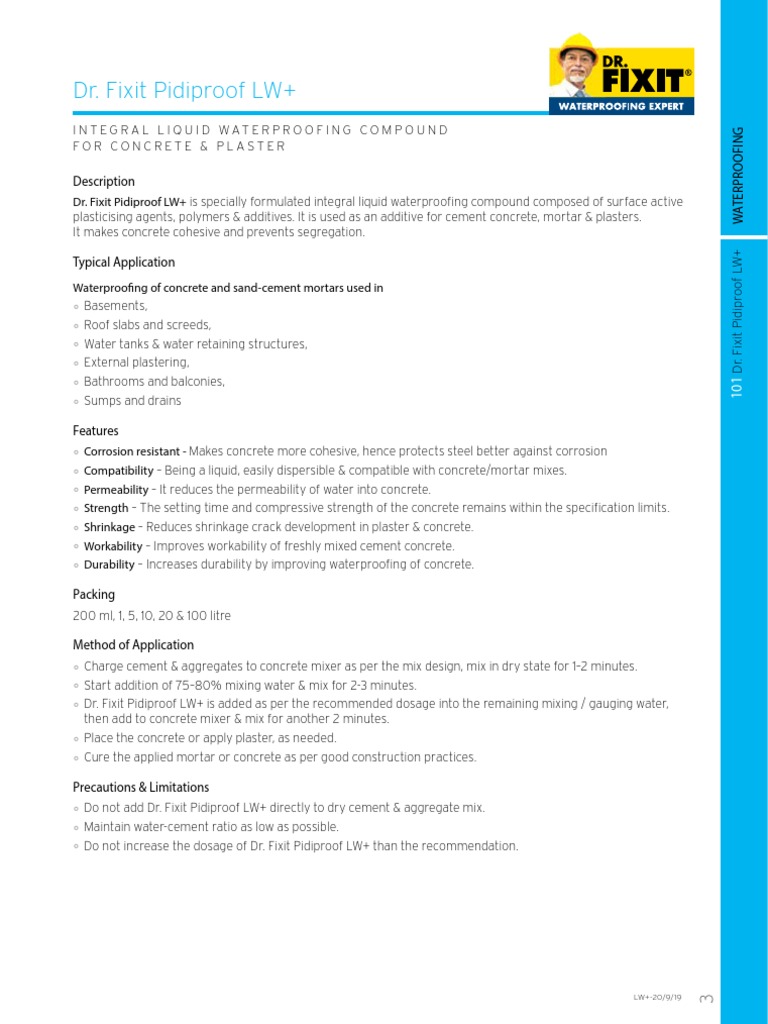 101 DR Fixit Pidiproof LW+ | PDF | Concrete | Cement