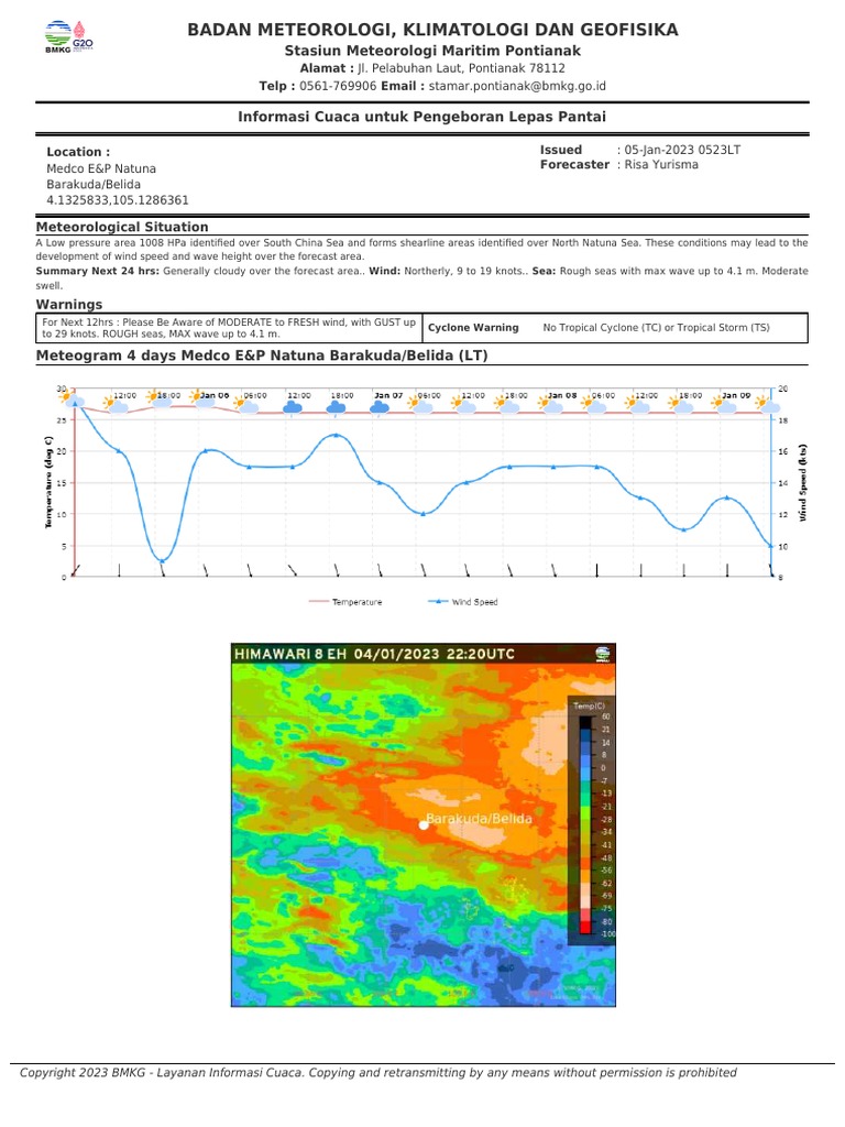 BMKG Weather Forecast MedcoE&PNatuna BarakudaBelida 05012023 0523 | PDF ...