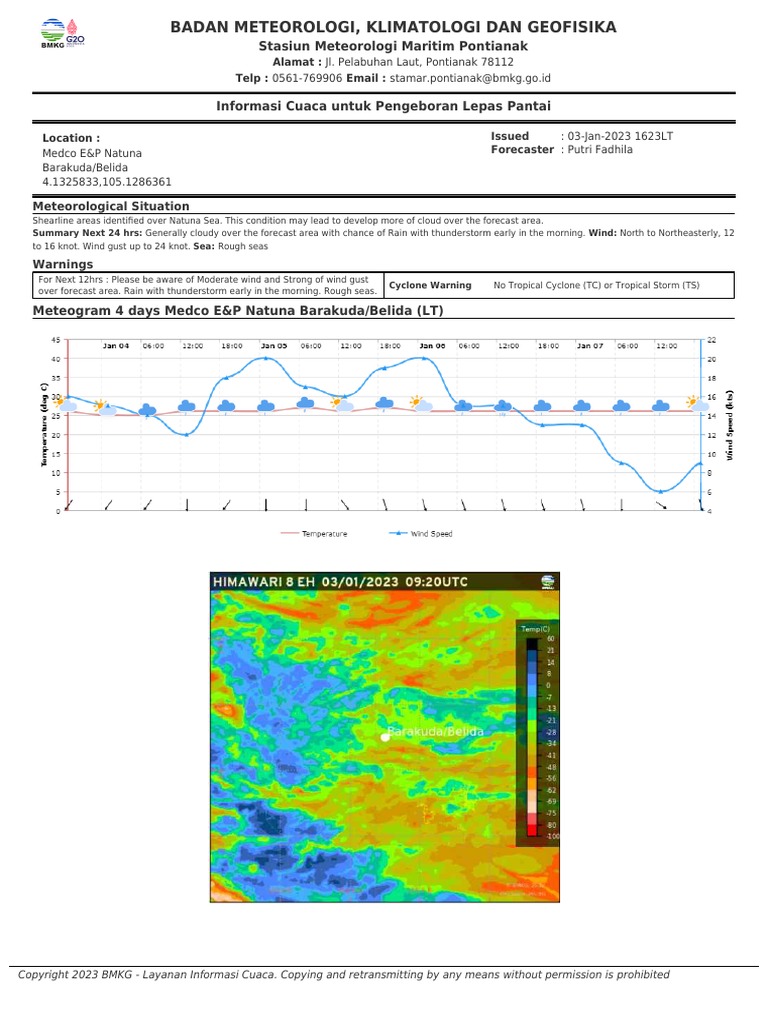BMKG Weather Forecast MedcoE&PNatuna BarakudaBelida 03012023 1623 | PDF ...