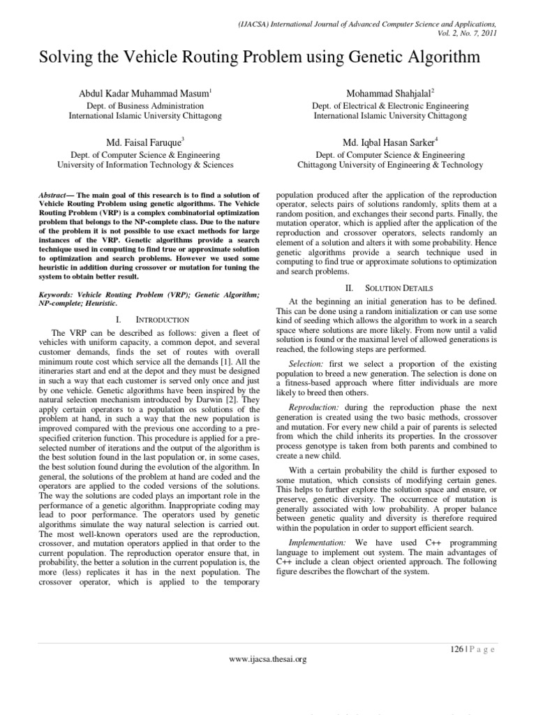 Solving The Vehicle Routing Problem Using Genetic Algorithm | PDF | Genetic Algorithm ...