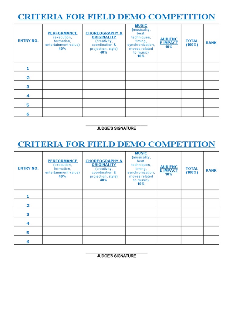 Criteria and Scoring Guidelines for a Field Demonstration Competition | PDF