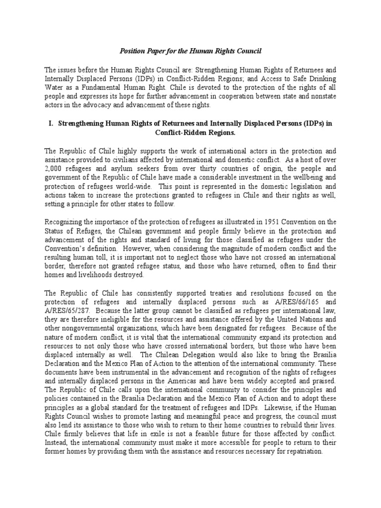 Sample Position Paper | PDF | Refugee | Internally Displaced Person