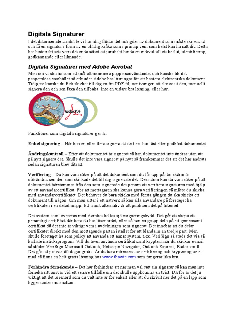 Digitala Signaturer I Acrobat | PDF