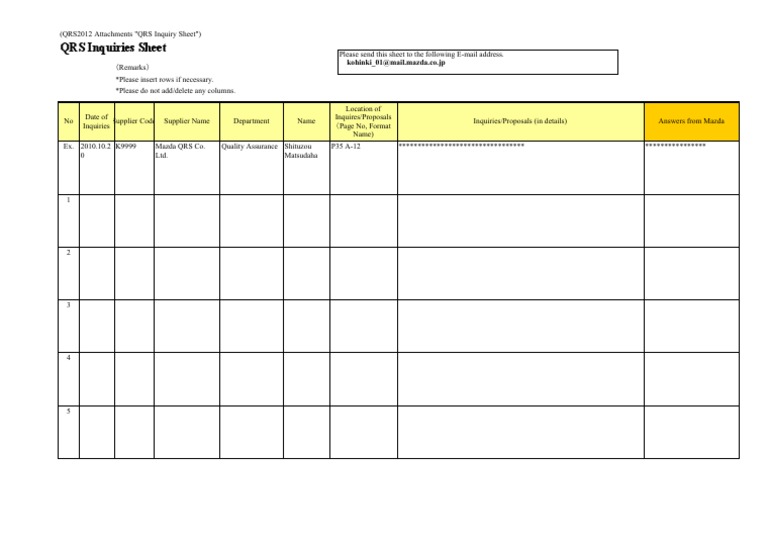 01 - QRS Inquiry Sheet | PDF