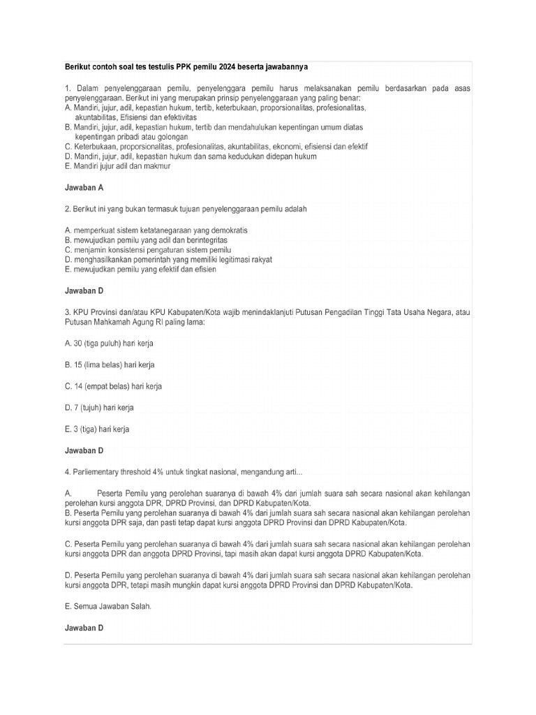 Soal CAT PPS Pemilu 2024 | PDF