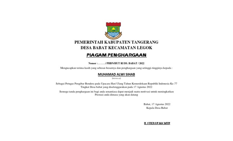 Piagam Penghargaan Paskibra 2022 | PDF