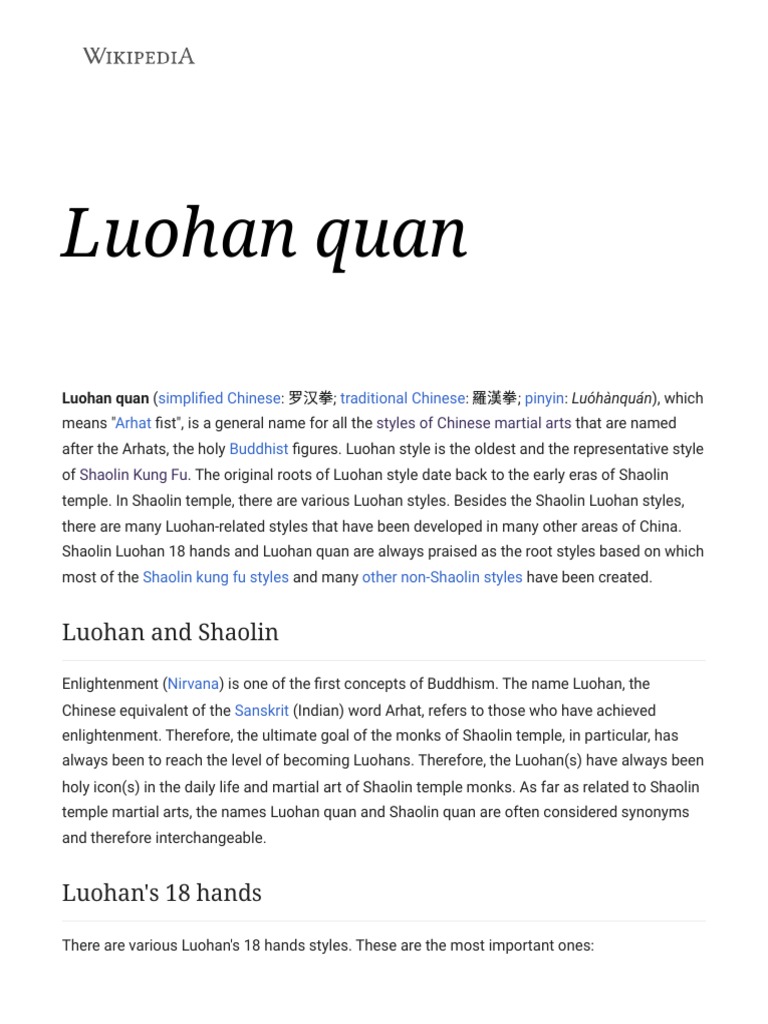 Luohan quan - Wikipedia | PDF | East Asian Martial Arts | Chinese ...