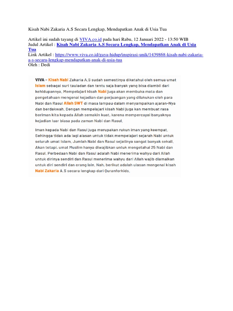 Kisah Nabi Zakaria | PDF