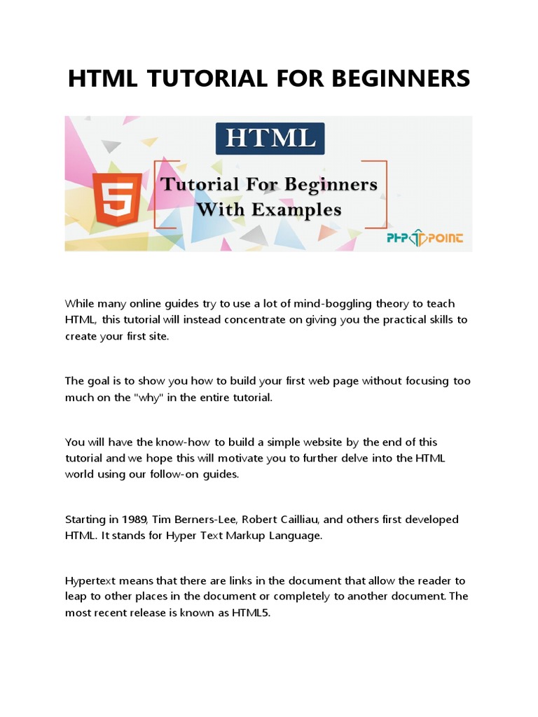 HTML Tutorial For Beginners | PDF