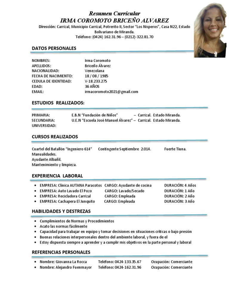 Curriculum Irma Coromoto Briceño Alvarez | PDF