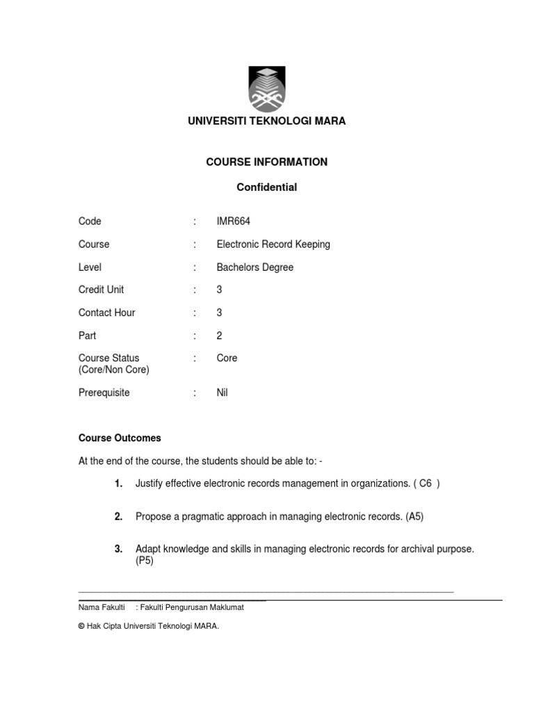 Course Info IMR664 - ELECTRONIC RECORDKEEPING 11 Oct 2022 | PDF ...
