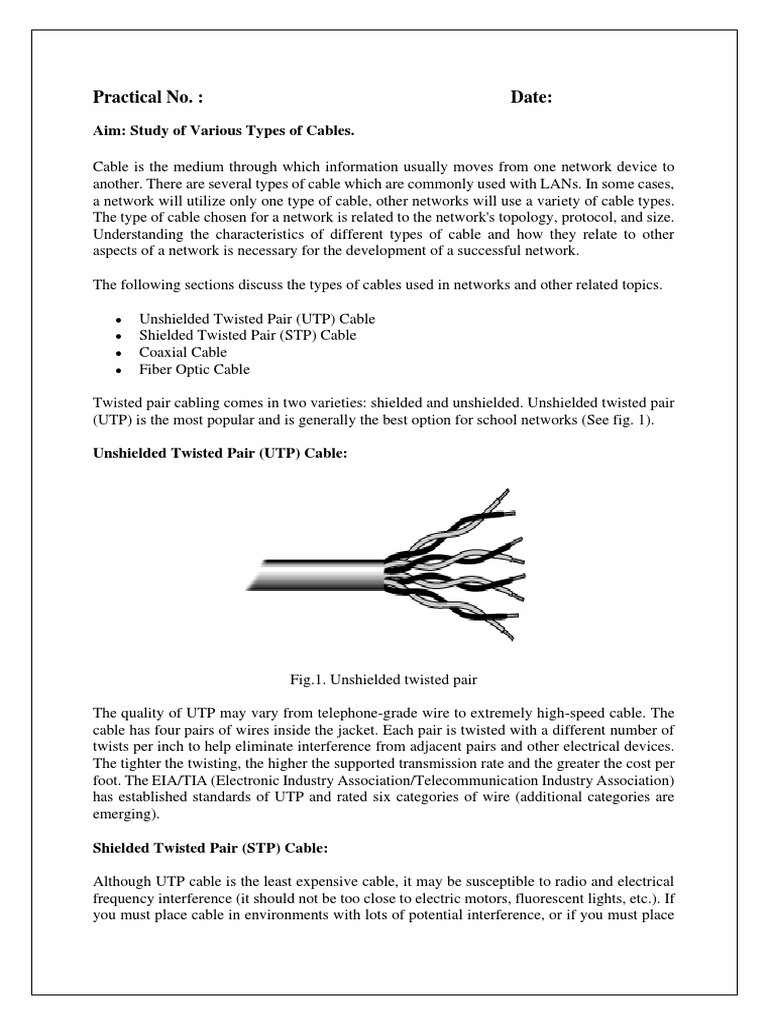 types of cables | PDF | Coaxial Cable | Optical Fiber